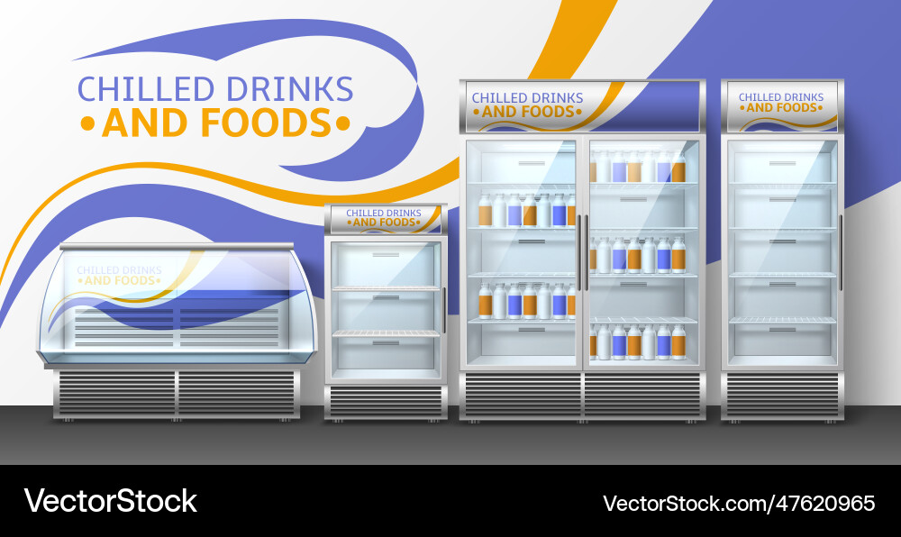 Store fridges display design commercial Royalty Free Vector