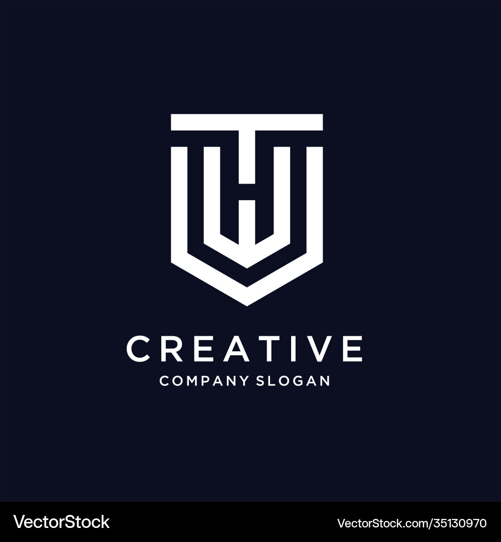 Abstract letter t h w shield logo design template Vector Image