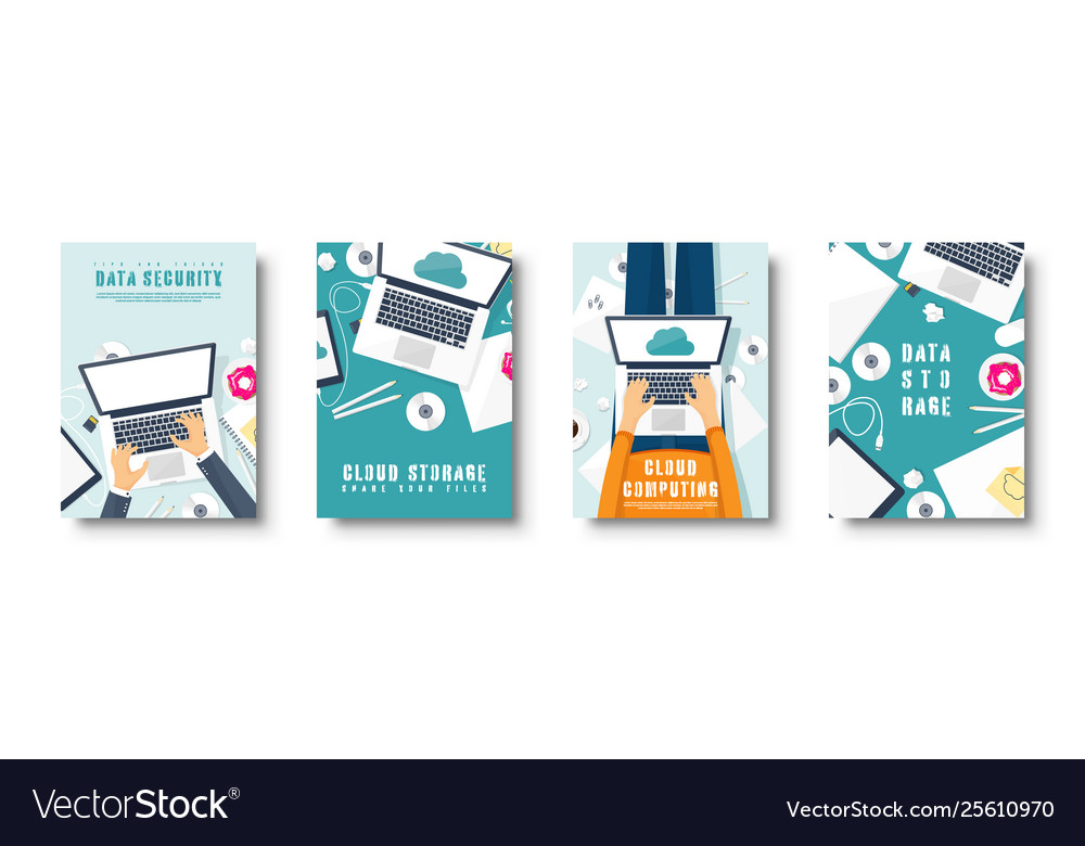 Cloud Computing Flat Style Covers Set Media Data Vector Image