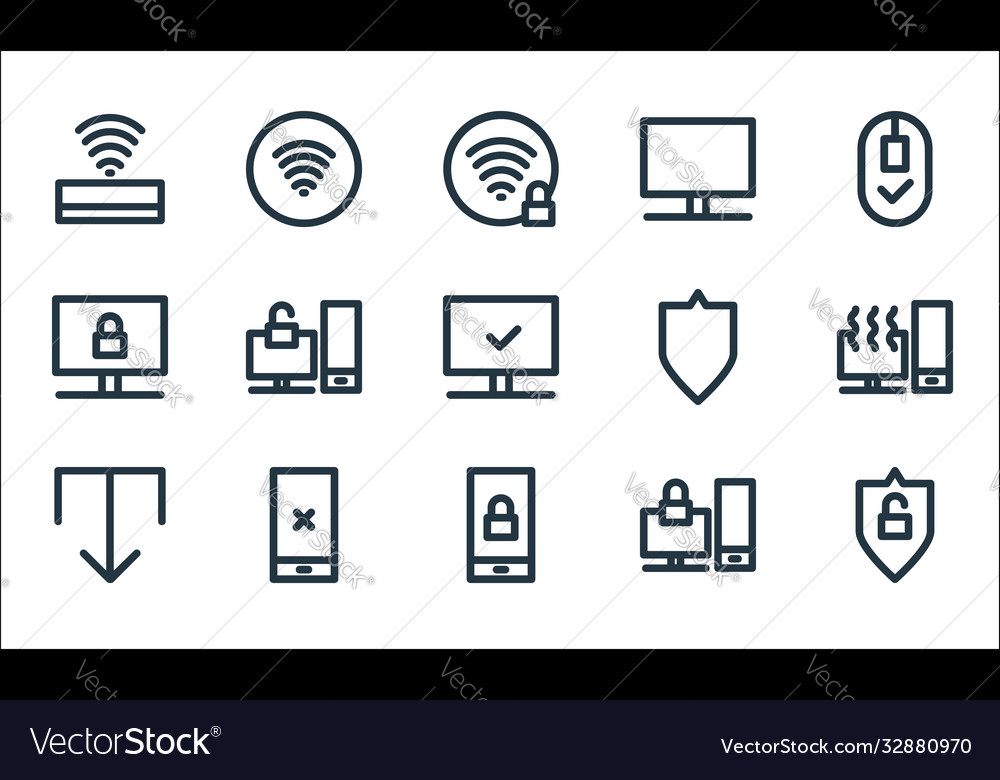 Computer hardware line icons linear set quality Vector Image