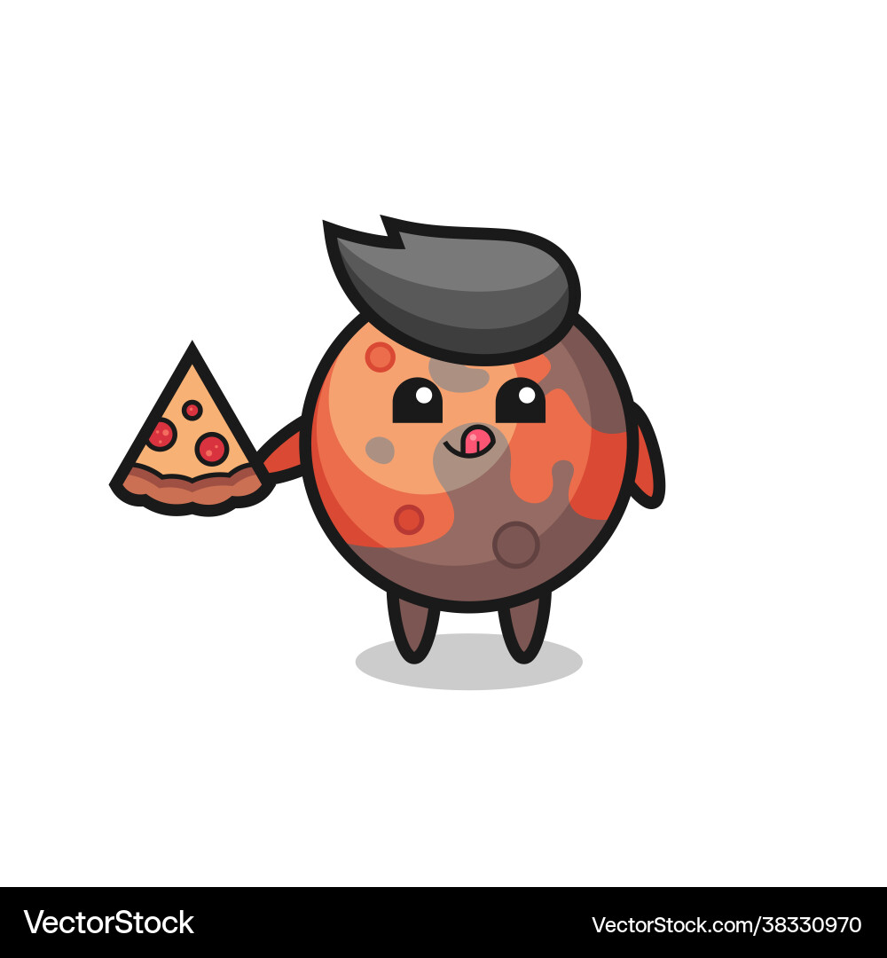 Cute mars cartoon eating pizza Royalty Free Vector Image