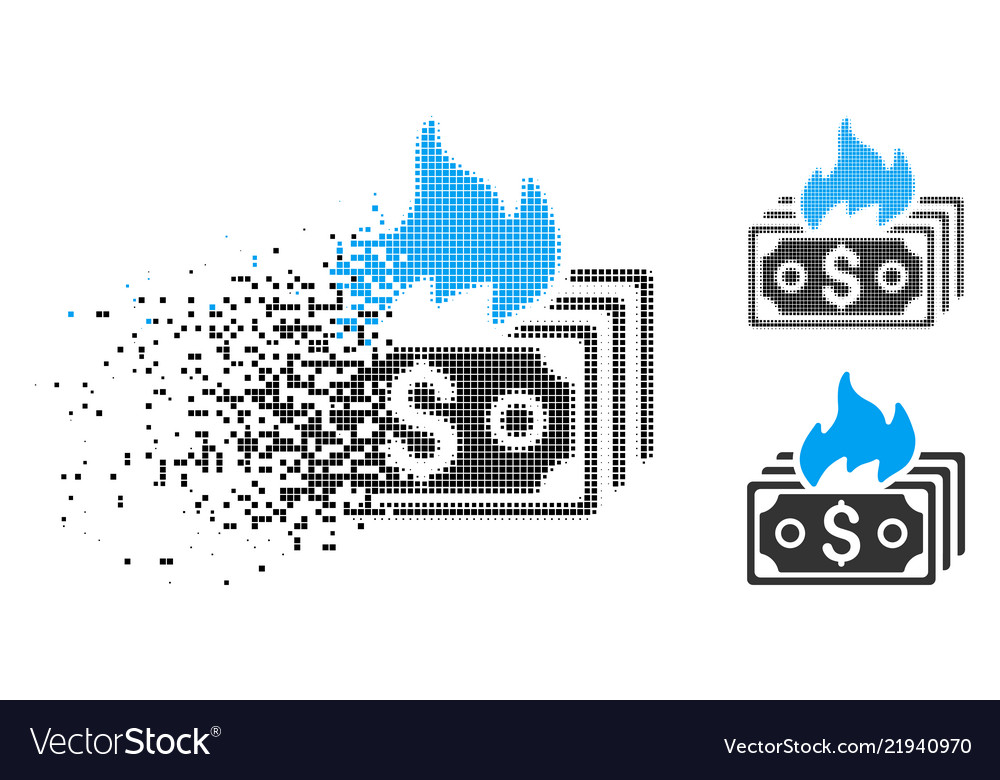 Destructed pixel halftone burn banknotes icon Vector Image Destructed pixel halftone burn banknotes icon Vector Image