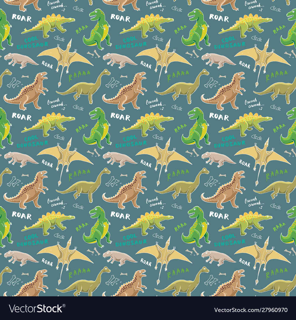 Dino seamless pattern cute cartoon hand drawn Vector Image