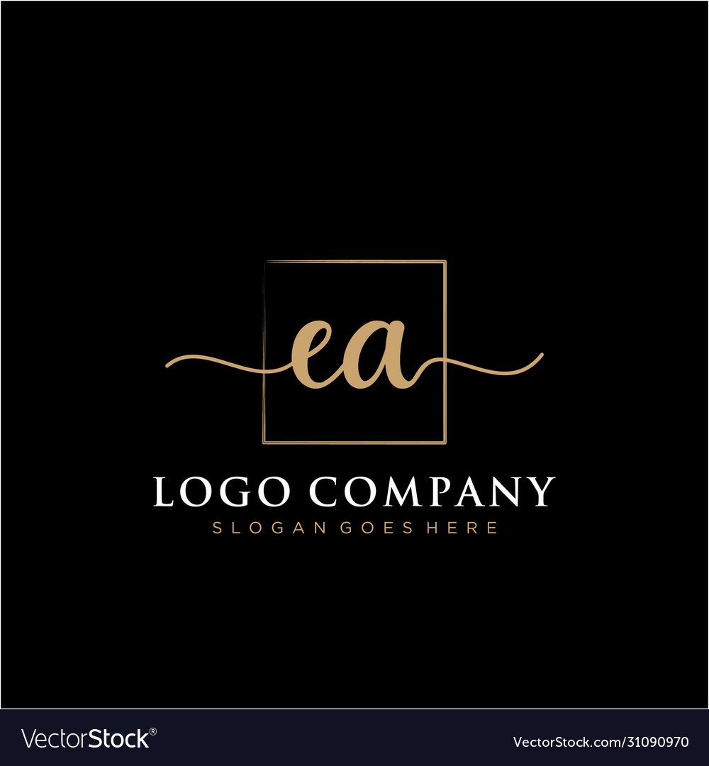 Ea initial handwriting logo with rectangle Vector Image