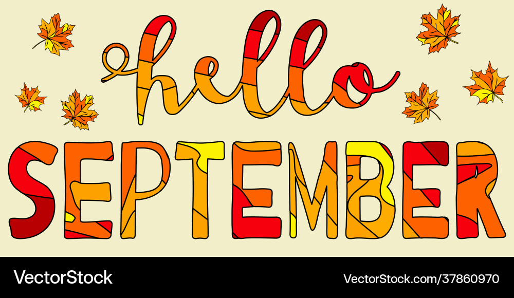 Hello september cartoon inscription Royalty Free Vector