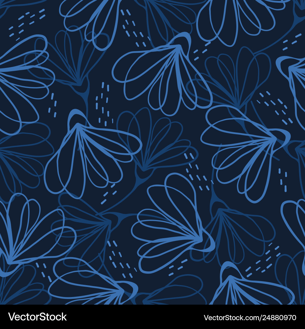 Indigo blue hand painted large scale floral Vector Image