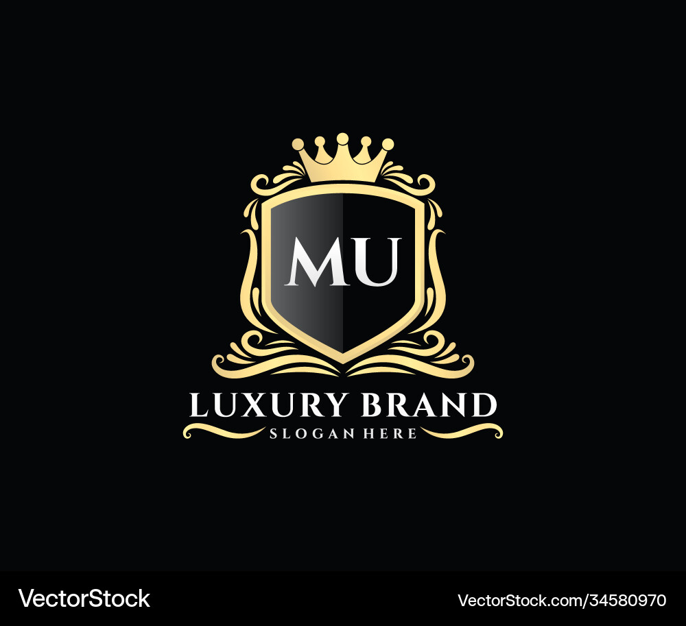 Mu initial letter gold calligraphic feminine Vector Image