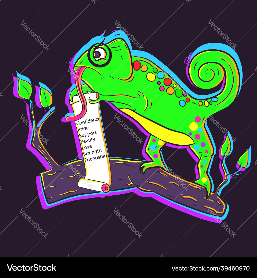 Neon of a chameleon character Royalty Free Vector Image
