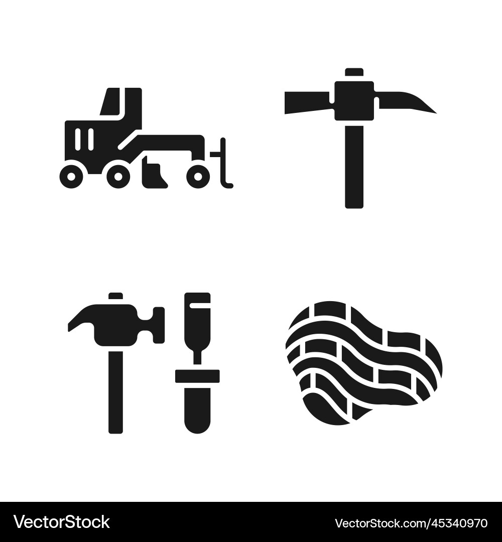 Quarry mining black glyph icons set on white space
