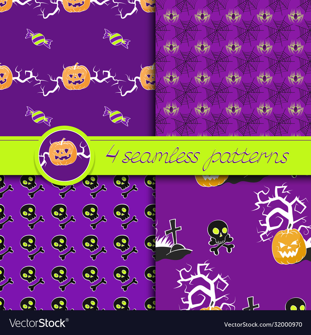 Set four halloween seamless patterns Royalty Free Vector
