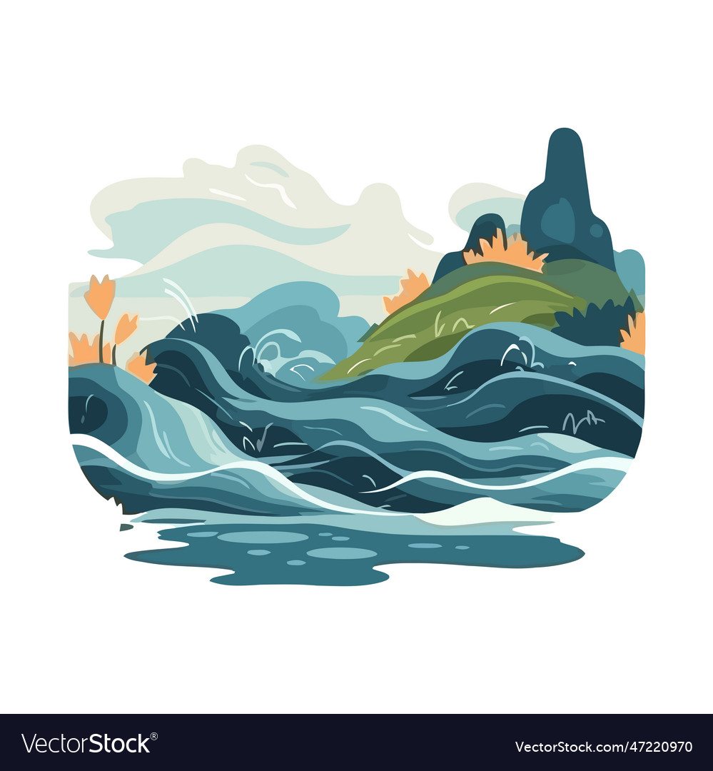 Waves crash against the rocks Royalty Free Vector Image