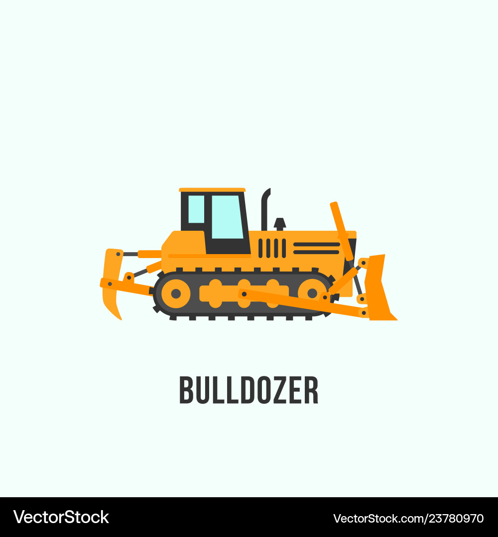 Yellow bulldozer icon in flat style construction Vector Image