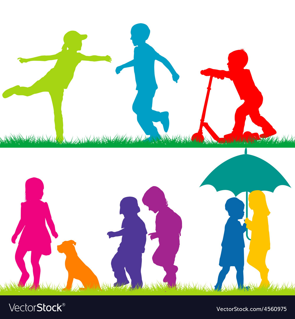 Children silhouettes playing Royalty Free Vector Image