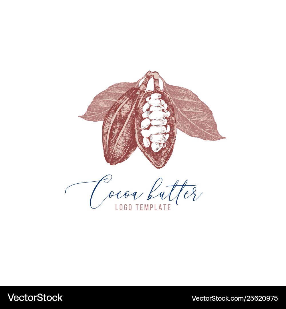 Cocoa butter logo with hand drawn beans Royalty Free Vector