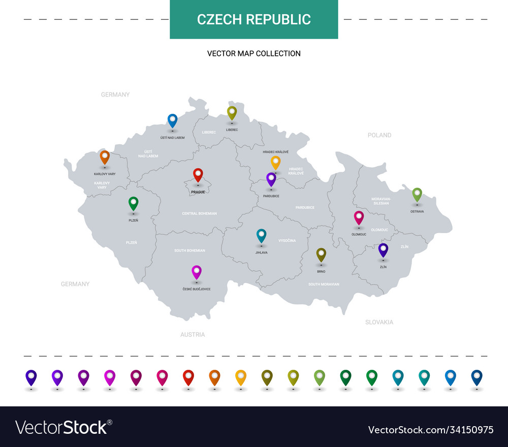 Czech republic map with location pointer marks Vector Image