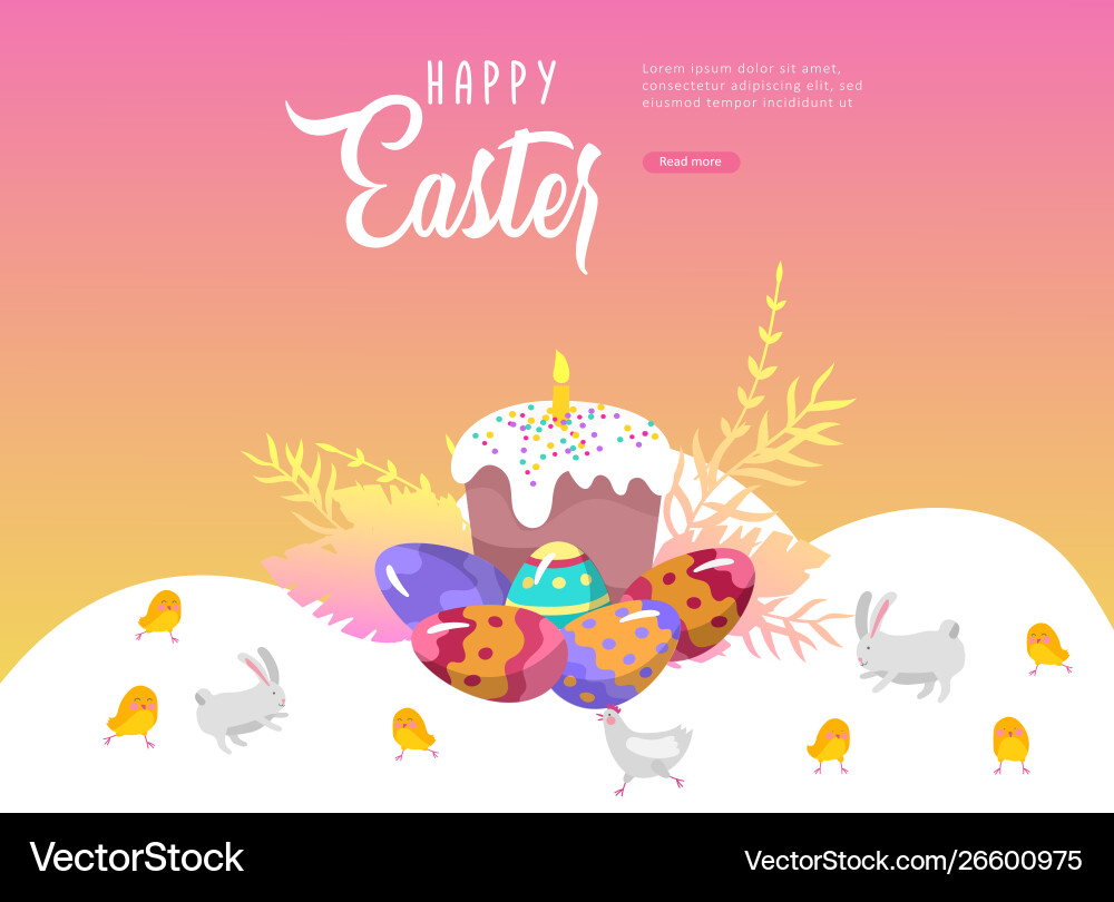 Easter landing page template with cartoon paint Vector Image