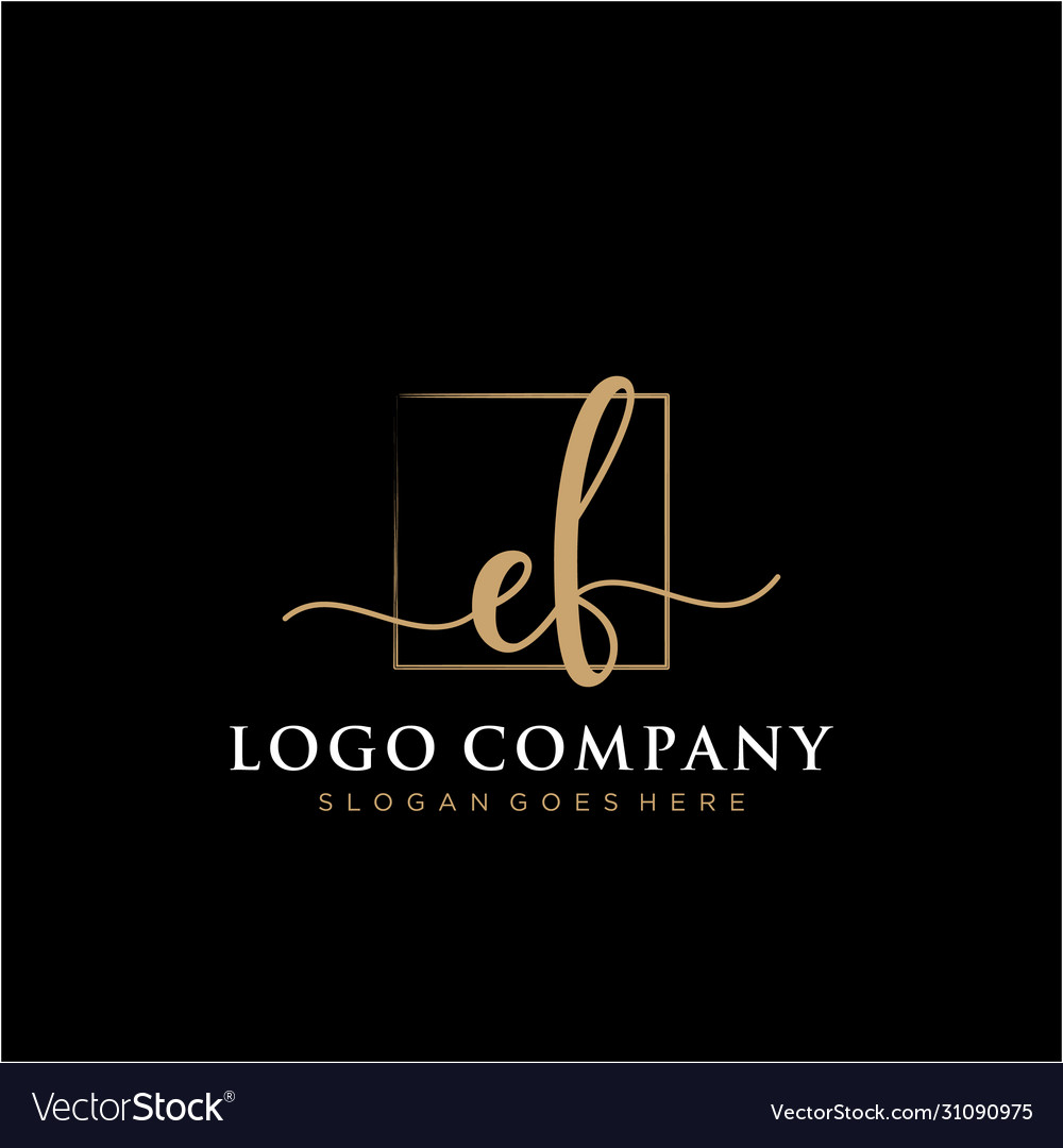 Ef initial handwriting logo with rectangle Vector Image