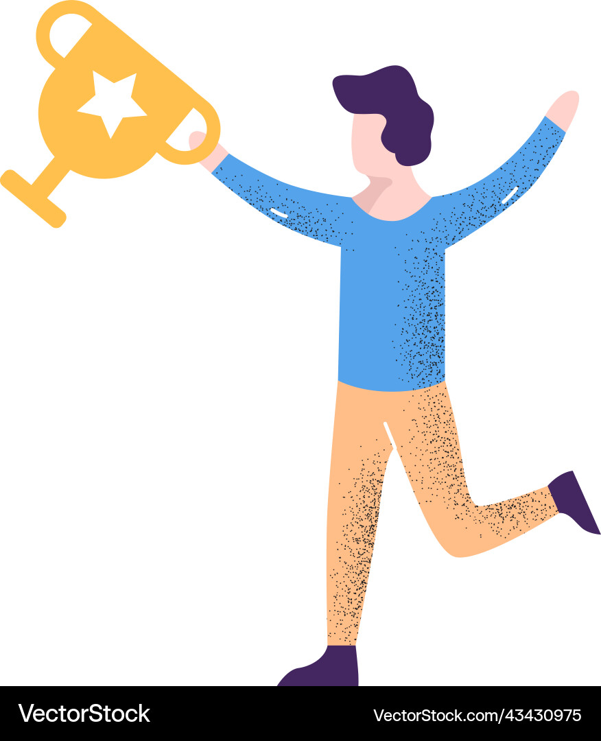 Happy man with trophy goblet isolated icon Vector Image