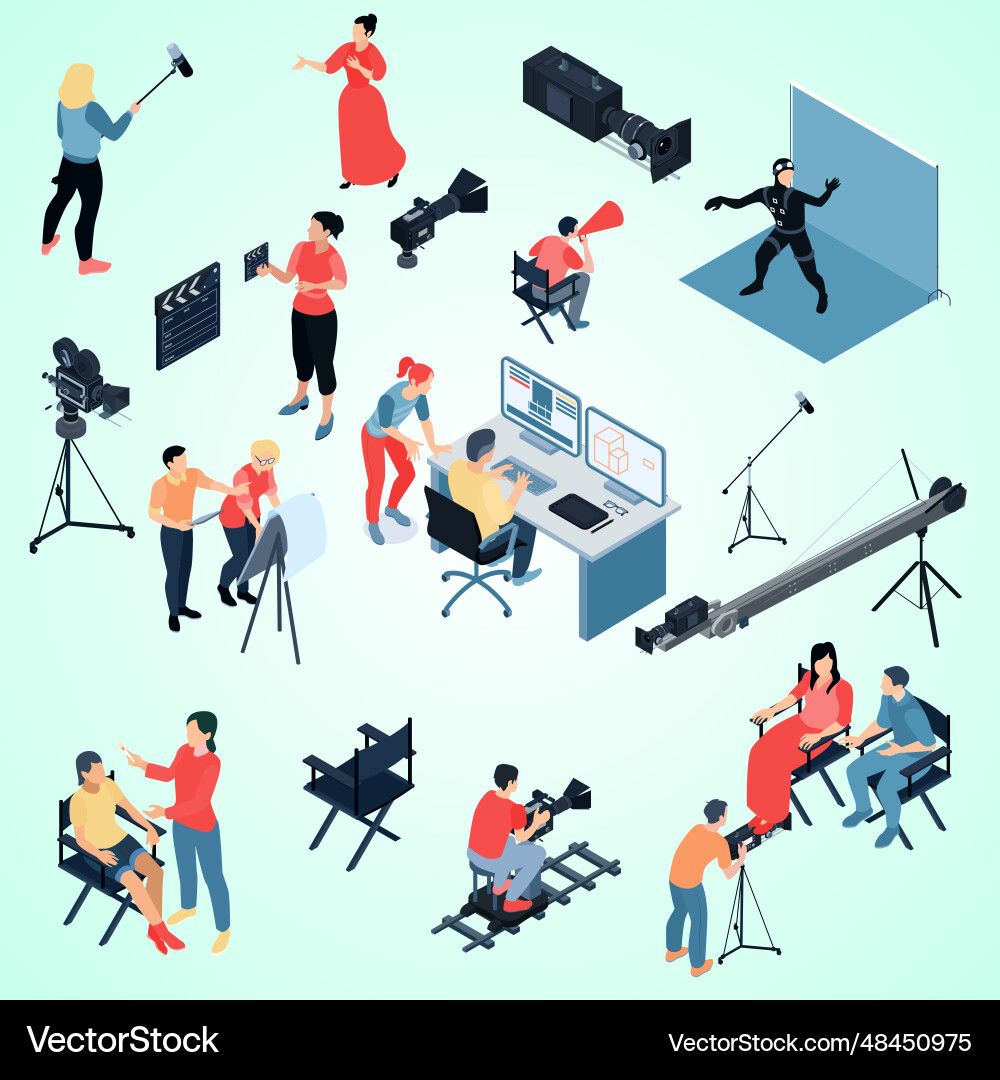 Isometric cinema production cinematography set Vector Image