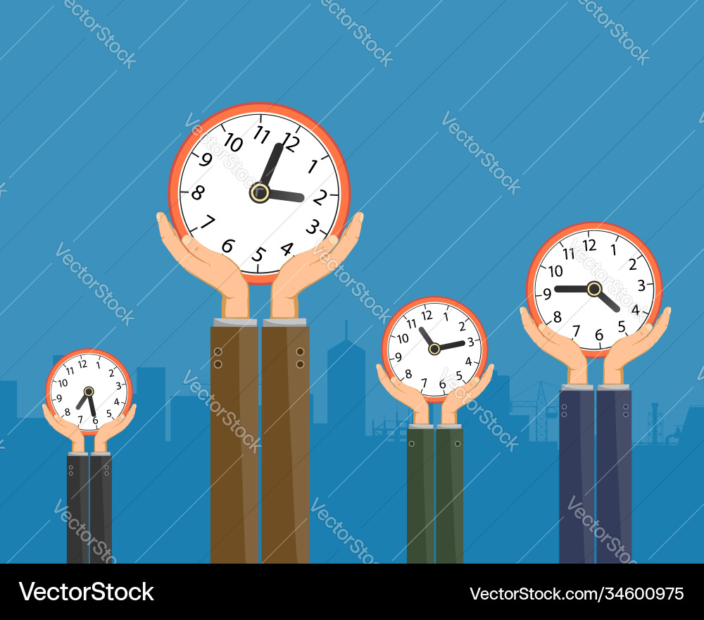 People are holding wall clock in their hands Vector Image