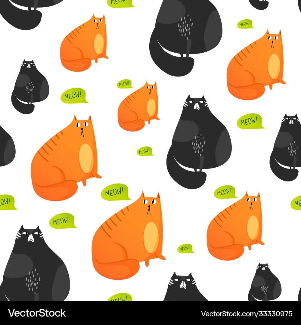 Seamless pattern with fat cats in cartoon style Vector Image