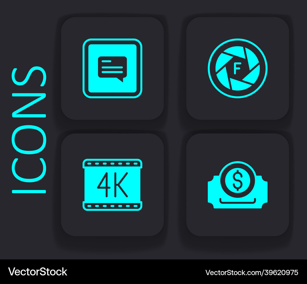 Set cinema ticket video with subtitles camera Vector Image