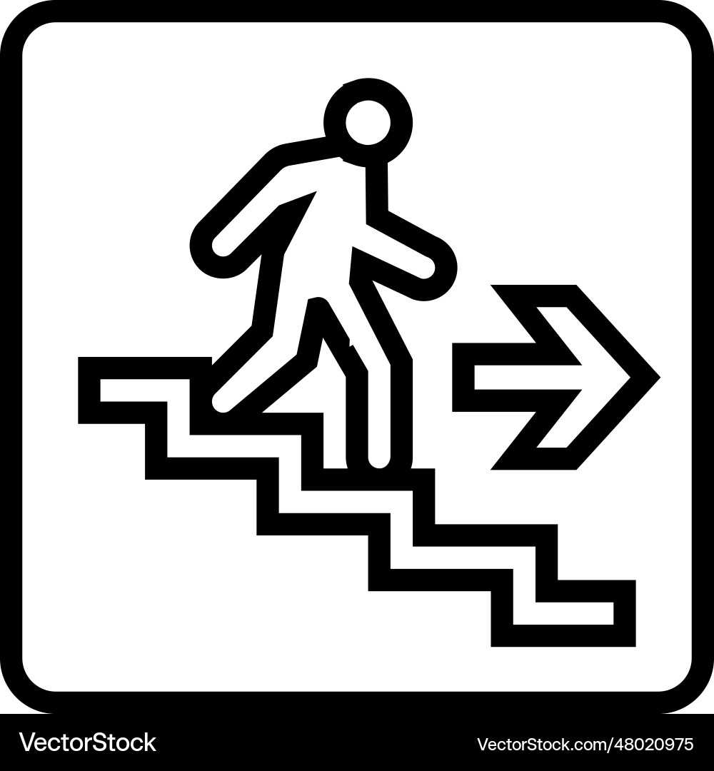 Stairway up evacuation emergency line icon Vector Image