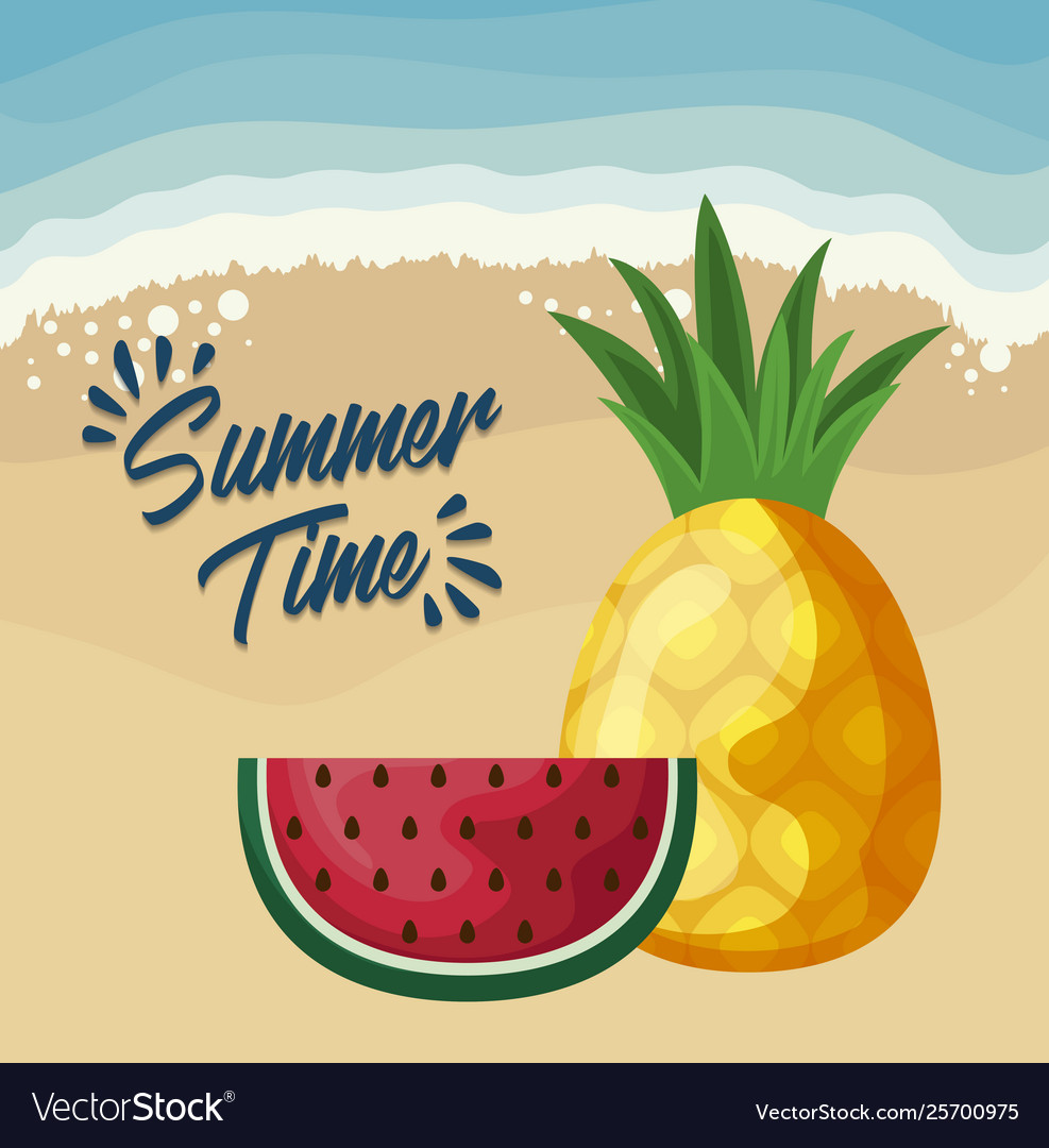 Summer beach poster with pineapple and watermelon Vector Image