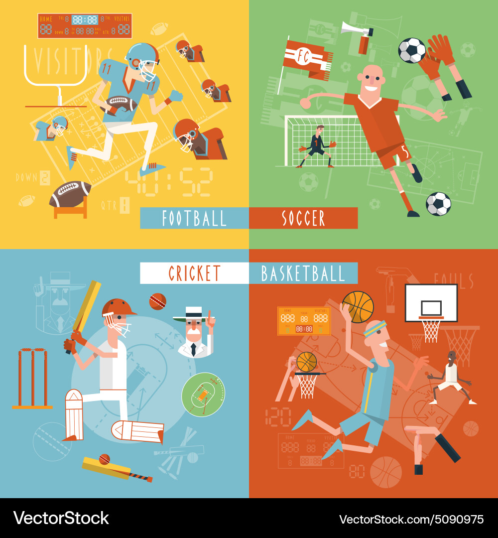 Team sport flat icons square banner Royalty Free Vector