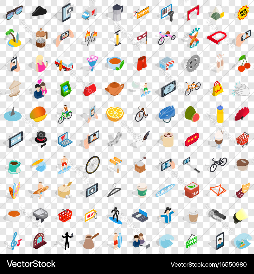 100 habits icons set isometric 3d style Royalty Free Vector