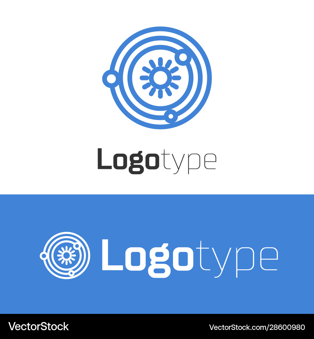 Blue line solar system icon isolated on white Vector Image