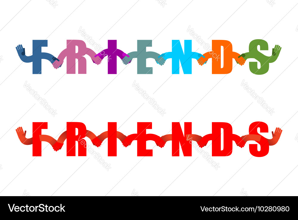 Friends lettring emblem letters holding hands Vector Image