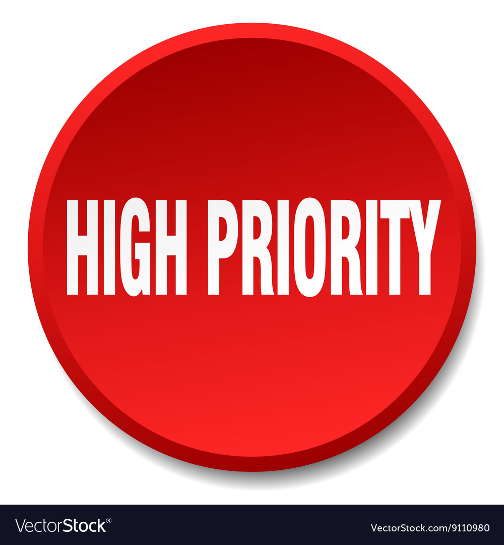 High priority red round flat isolated push button Vector Image