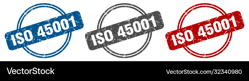 Iso 45001 stamp sign label set Royalty Free Vector Image