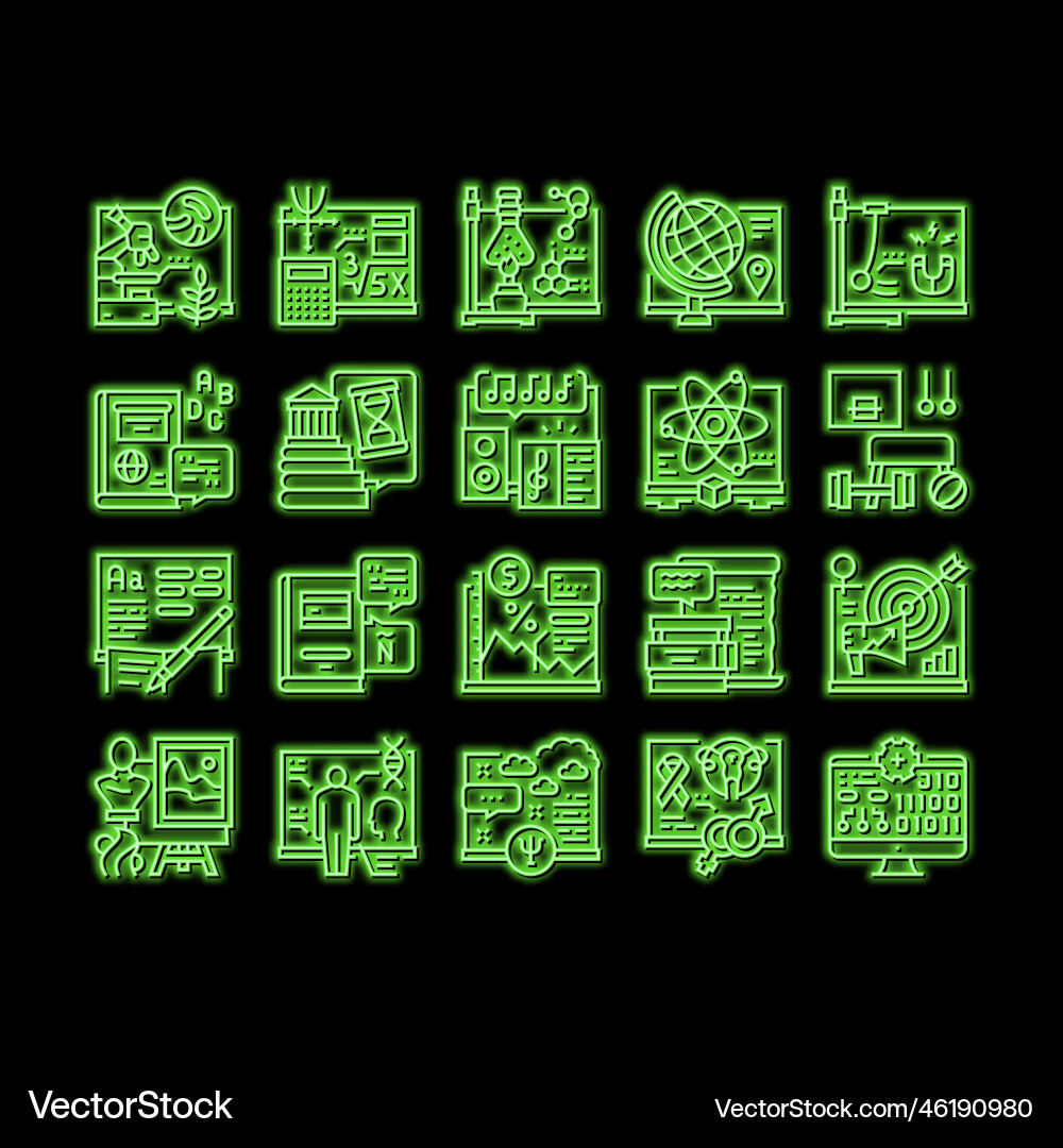 School subjects learn neon glow icon Royalty Free Vector
