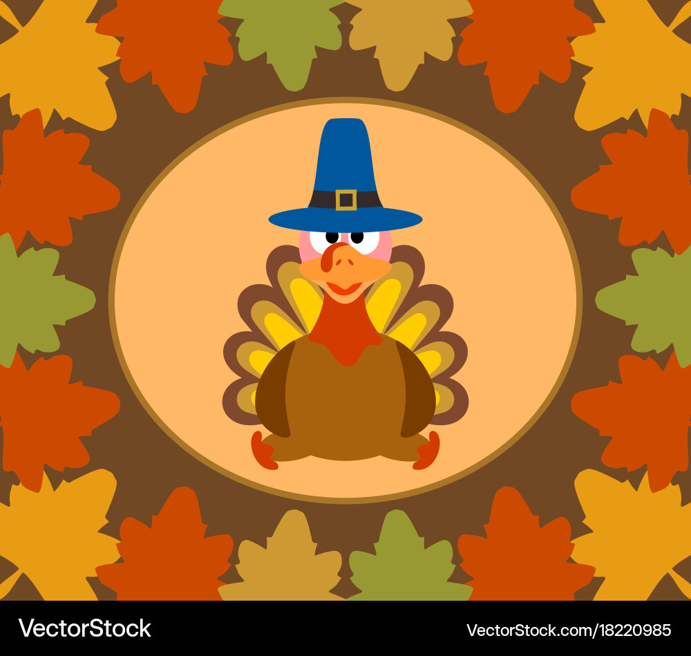 Autumn thanksgiving day background with turkey Vector Image