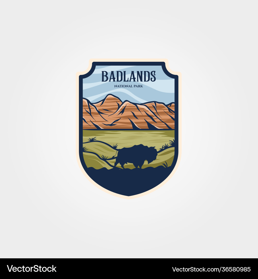 Badlands national park emblem patch vintage Vector Image