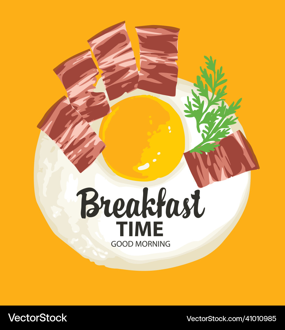 Banner for breakfast with a fried egg and bacon Vector Image