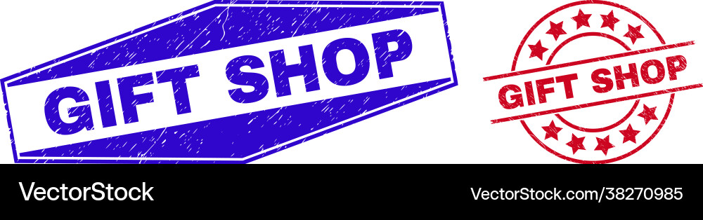 Gift shop unclean watermarks in round Royalty Free Vector