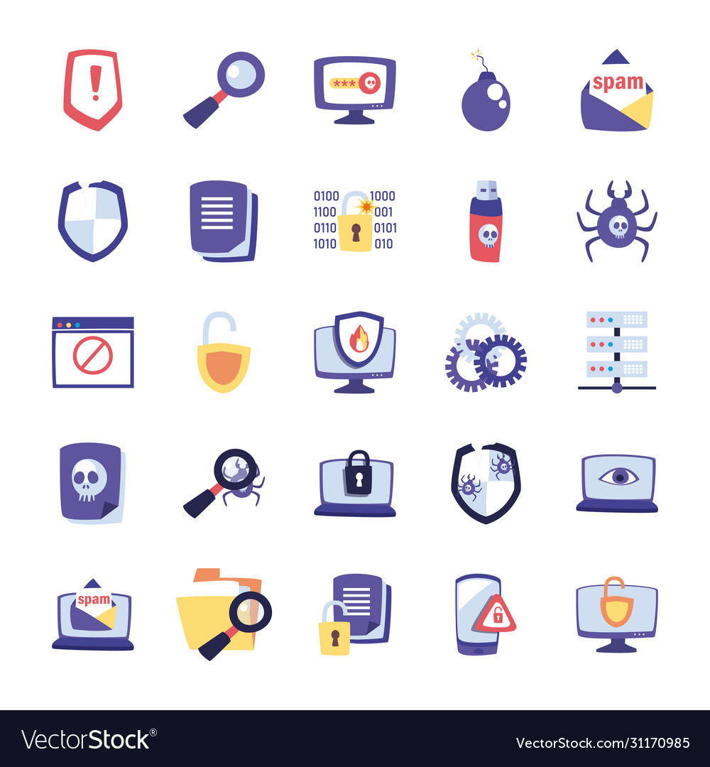 Hack information flat style icon set design Vector Image