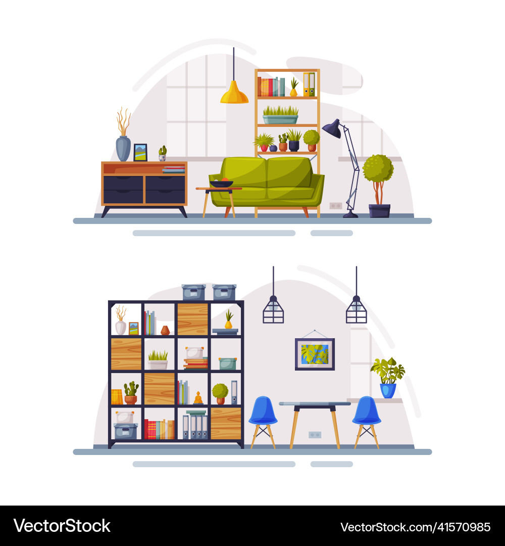 Modern room interior design set cozy apartment Vector Image