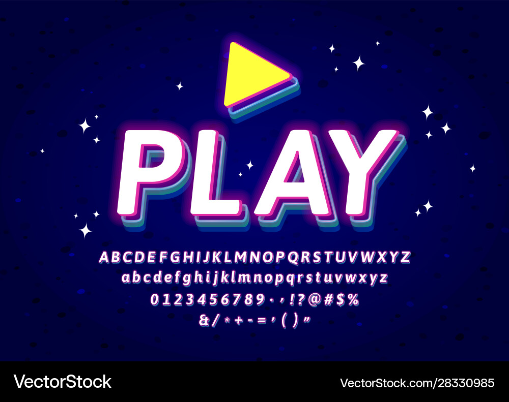 Neon led glow letters modern 3d game logotype with