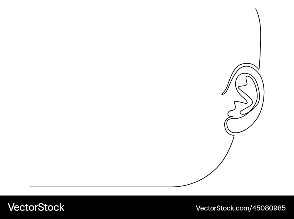 One continuous line drawing of human ear Vector Image