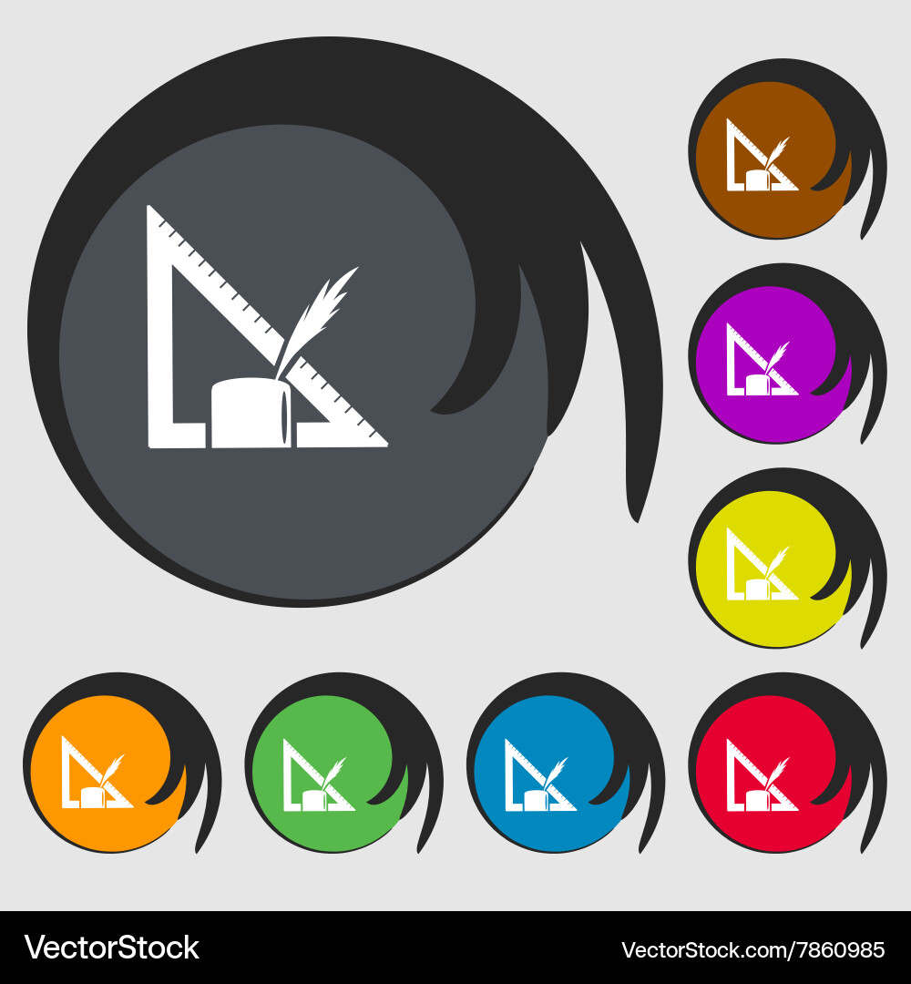 Pencil and ruler icon symbols on eight colored Vector Image