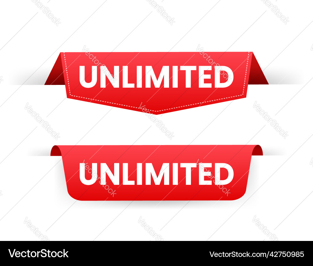 Red ribbon on unlimited text white background Vector Image