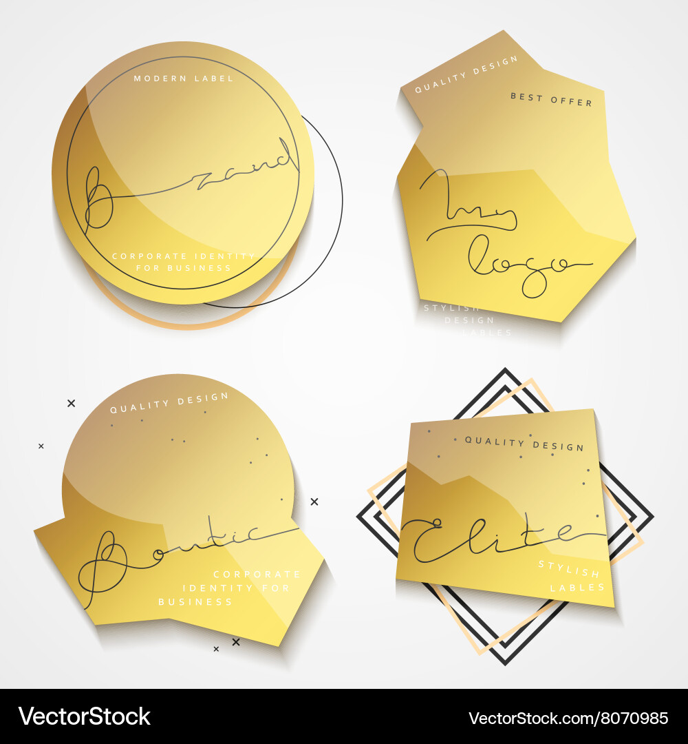 Set 4 gold label with black text stylish realistic