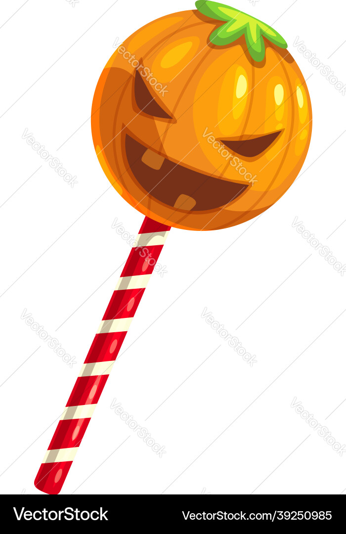 Spooky pumpkin isolated halloween candy on stick Vector Image