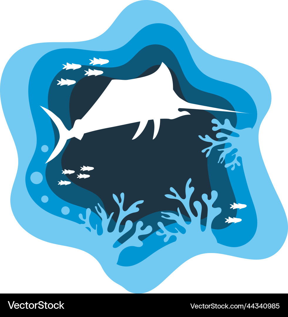 Swordfish sealife paper art Royalty Free Vector Image
