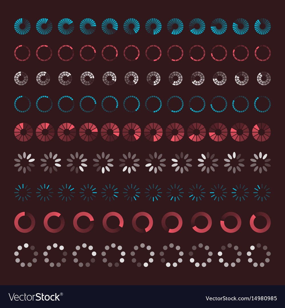 Ui progress loading bar set indicators Royalty Free Vector