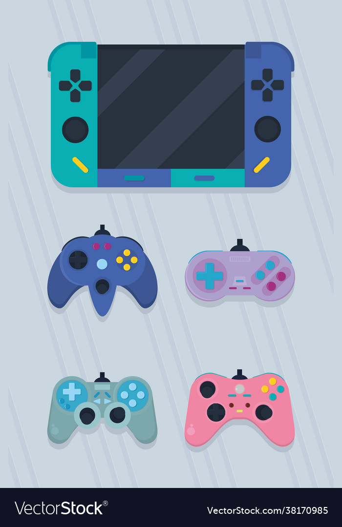 Video game controllers set Royalty Free Vector Image Video game controllers set Royalty Free Vector Image